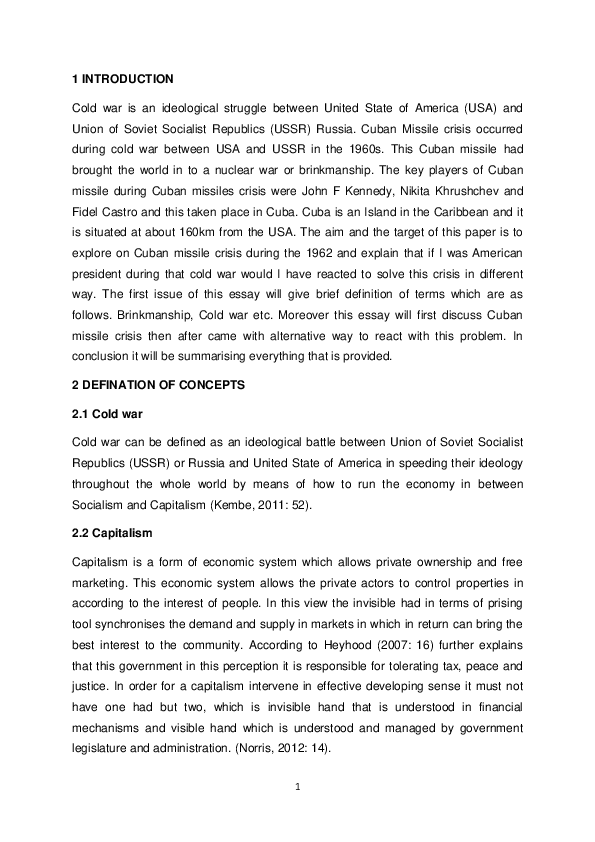 (DOC) The impact of cold war focusing on Cuba