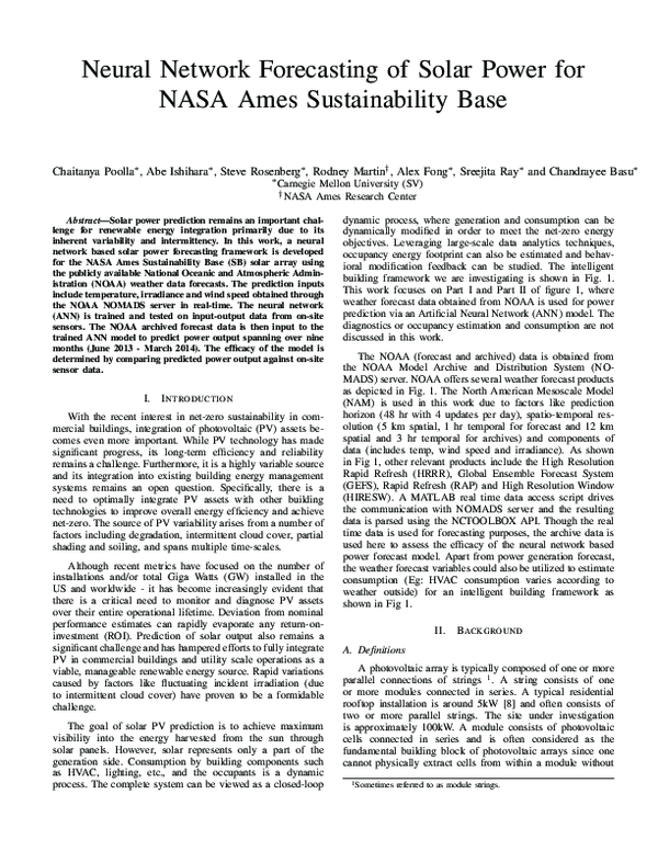 (PDF) Neural Network Forecasting of Solar Power for NASA Ames ...