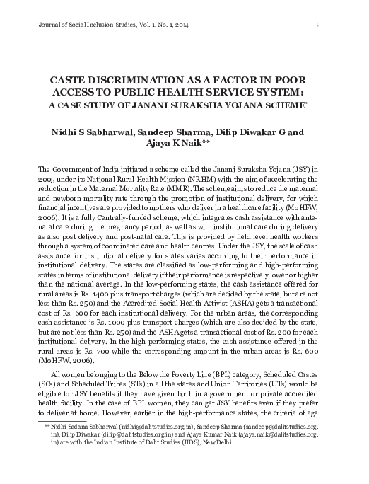 (PDF) Exclusion of Dalits in access to Janai Suraksha Yojna (JSY ...