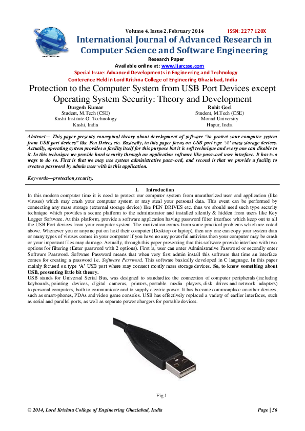 Pdf Protection To The Computer System From Usb Port Devices Except Operating System Security