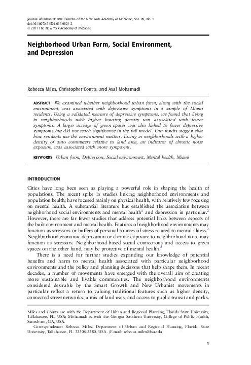 (PDF) Neighborhood Urban Form, Social Environment, and Depression