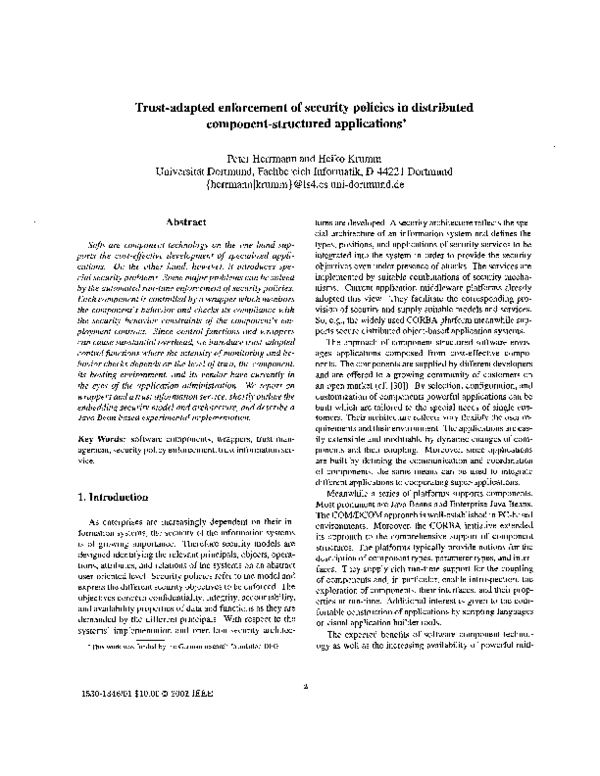 Trust-Adapted Enforcement of Security Policies in Distributed Component-Structured Applications