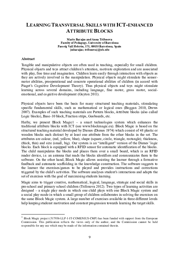 (PDF) LEARNING TRANSVERSAL SKILLS WITH ICT-ENHANCED ATTRIBUTE BLOCKS