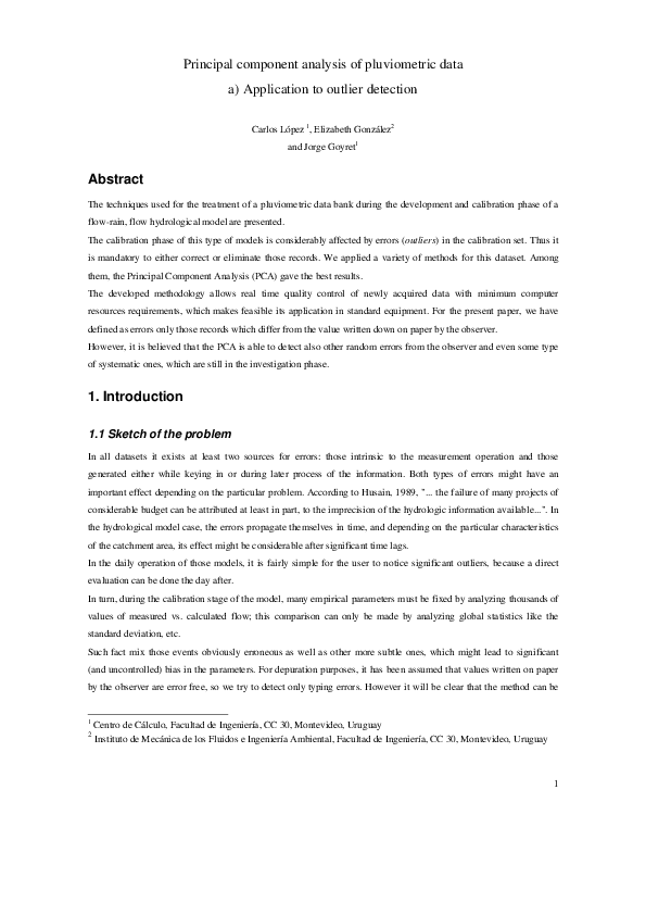 (PDF) Principal component analysis of pluviometric data a) Application to outlier detection