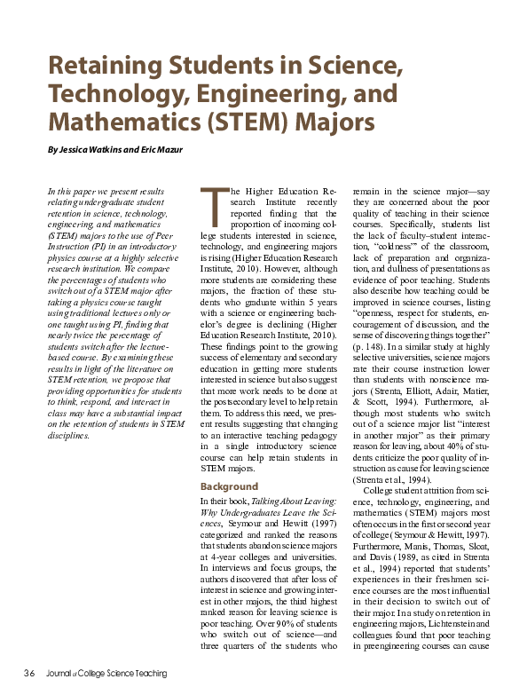 (PDF) Retaining Students in Science, Technology, Engineering, and ...