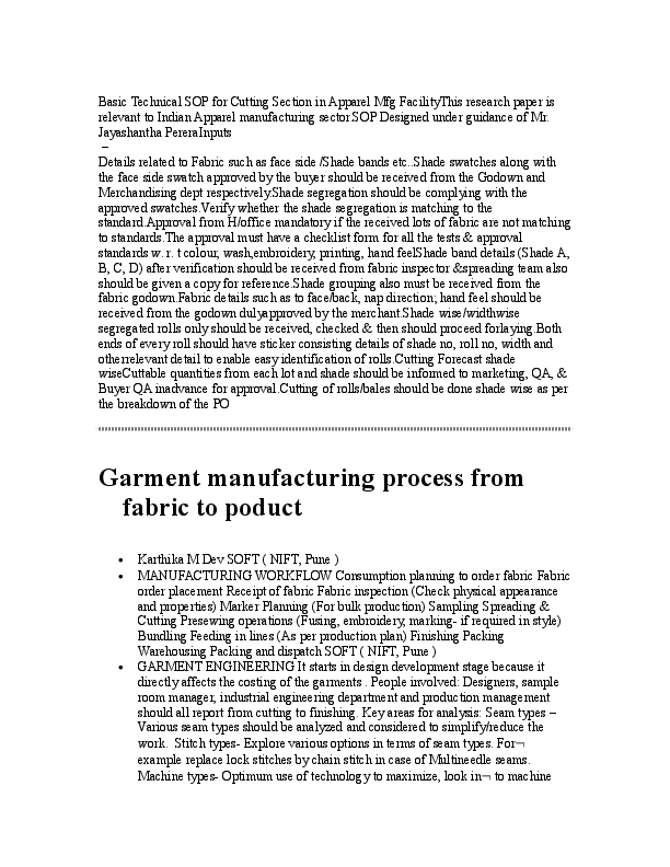 (DOC) Basic Technical SOP for Cutting Section in Apparel