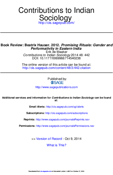 (PDF) Book Review: Beatrix Hauser. 2012. Promising Rituals: Gender and ...