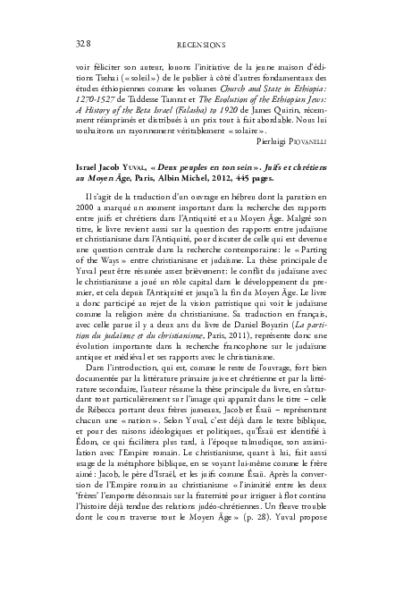 (PDF) Compte rendu de: Israel Jacob Yuval, « Deux peuples en ton sein ...