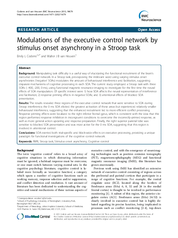 (PDF) Modulations of the executive control network by stimulus onset ...