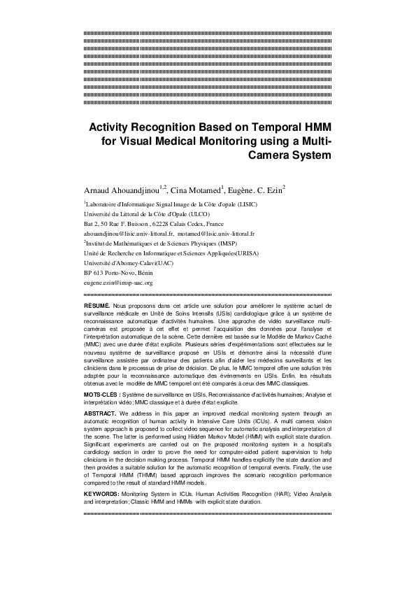 (PDF) Activity Recognition Based on Temporal HMM for Visual Medical ...