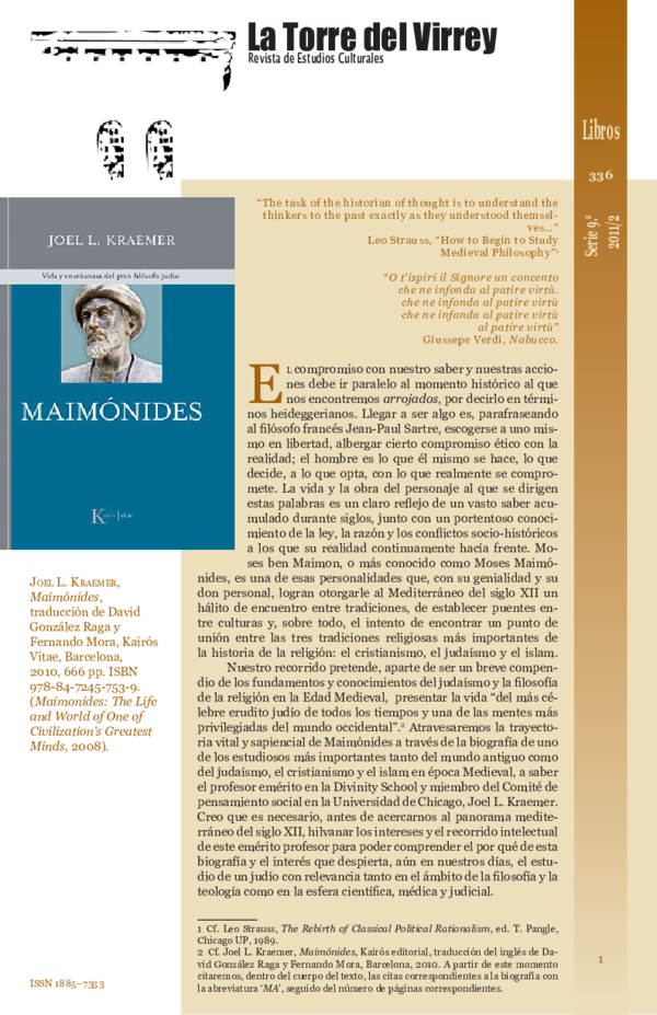 (PDF) Joel L. Kraemer, Maimónides