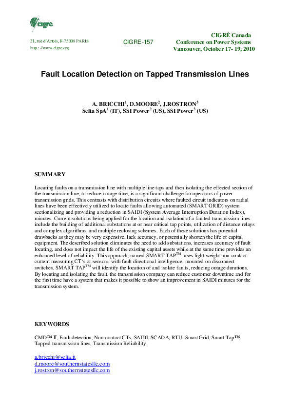 (PDF) Fault Location Detection on Tapped Transmission Lines