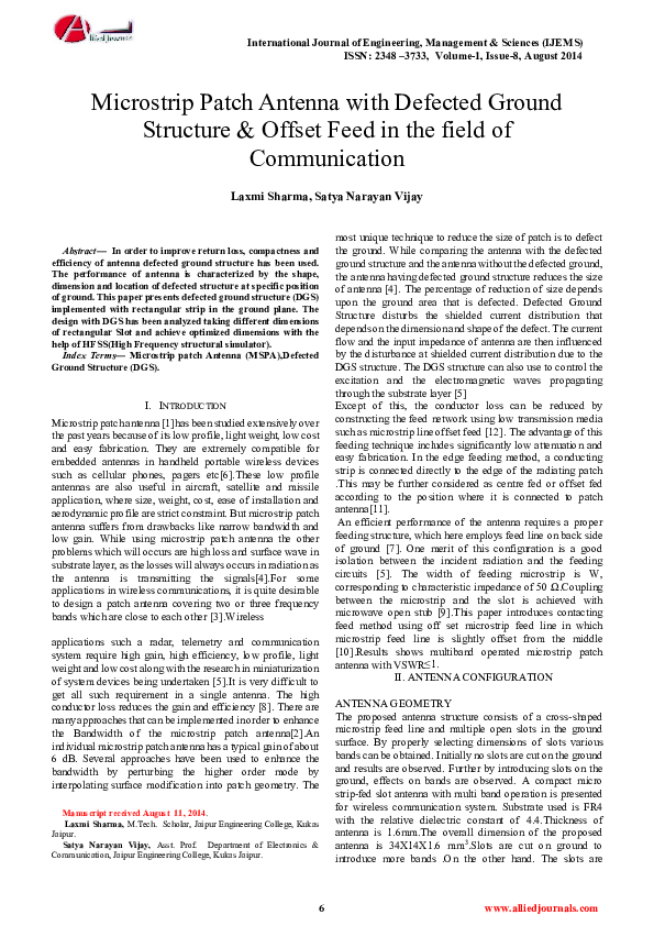 Pdf Microstrip Patch Antenna With Defected Ground Structure And Offset Feed In The Field Of