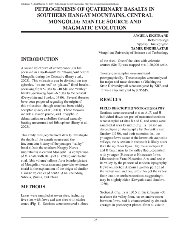(PDF) PETROGENESIS OF QUATERNARY BASALTS IN SOUTHERN HANGAY MOUNTAINS ...