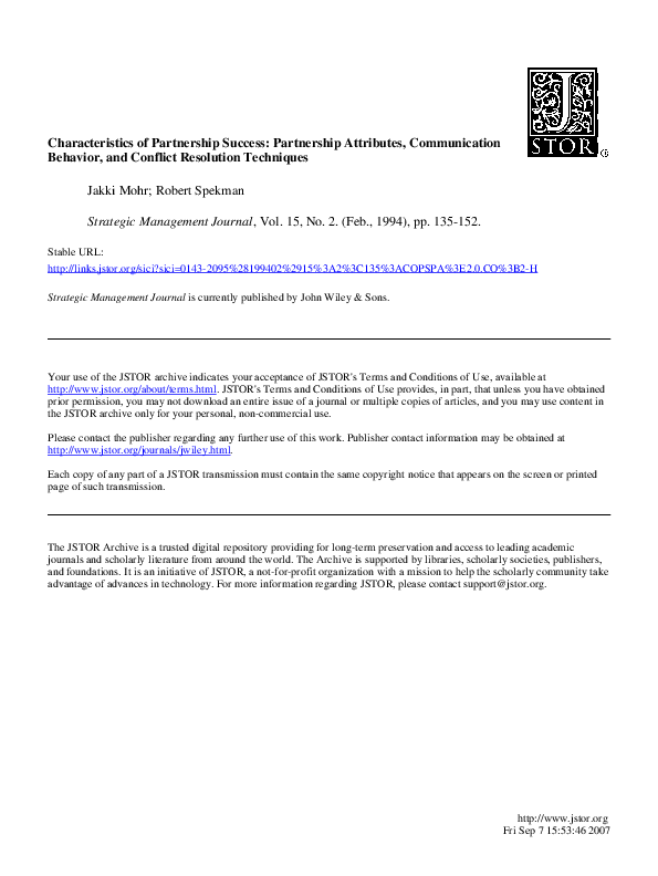 (PDF) Characteristics of partnership success: partnership attributes ...