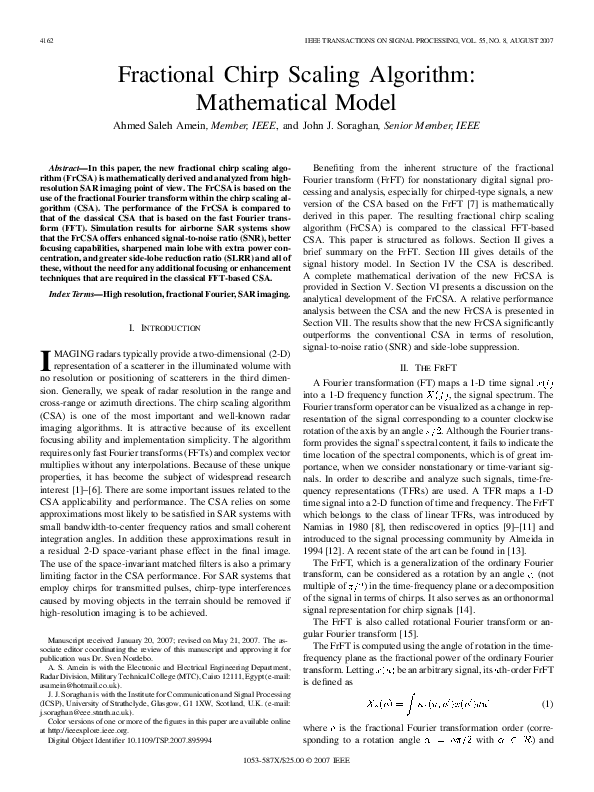 Pdf Fractional Chirp Scaling Algorithm Frcsa Mathematical Model