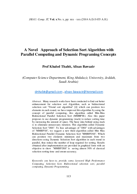 (PDF) A Novel Approach of Selection Sort Algorithm with Parallel ...