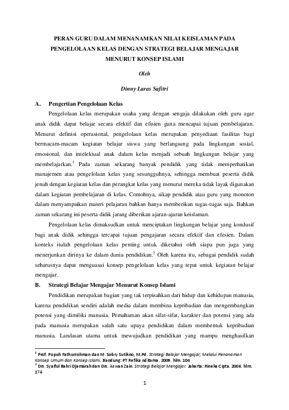 (DOC) PERAN GURU DALAM MENANAMKAN NILAI KEISLAMAN PADA PENGELOLAAN ...
