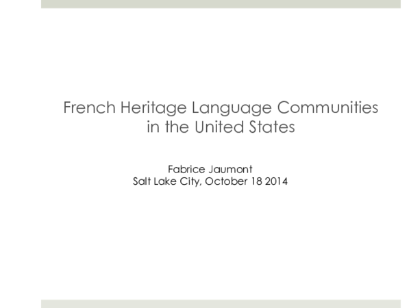 (PPT) French Heritage Language Communities in the United States