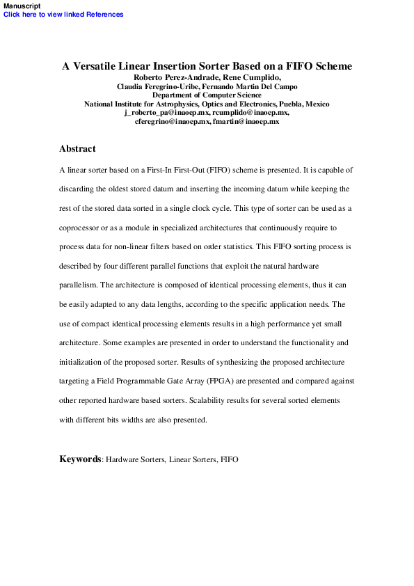 (PDF) A Versatile Linear Insertion Sorter Based on a FIFO Scheme
