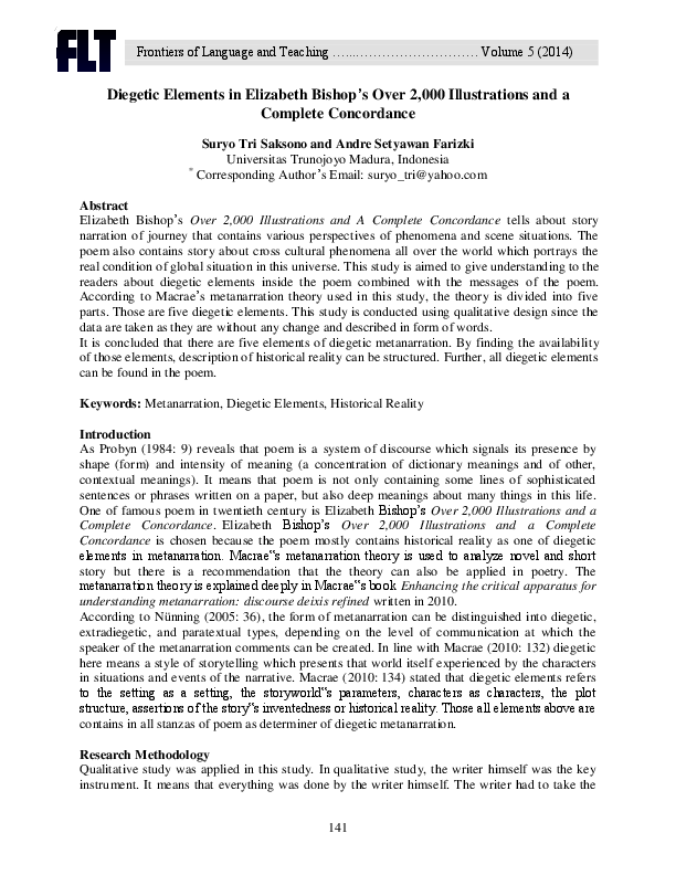 Diegetic Elements in Elizabeth Bishop’s Over 2,000 Illustrations and a ...