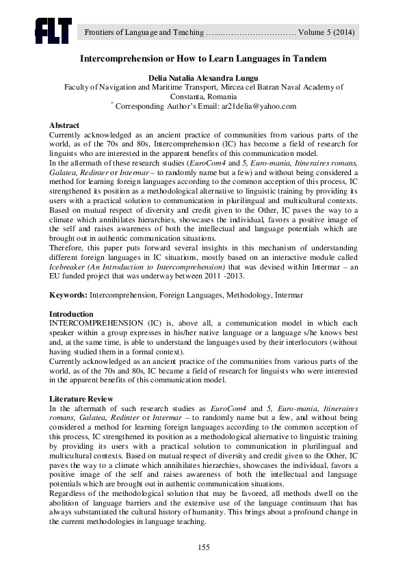 Intercomprehension or How to Learn Languages in Tandem