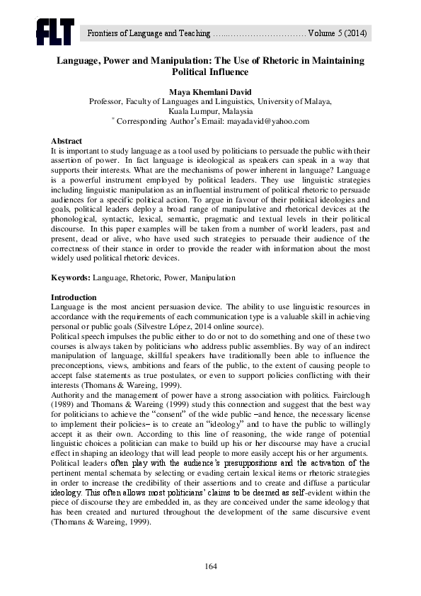 Language, Power and Manipulation: The Use of Rhetoric in Maintaining ...