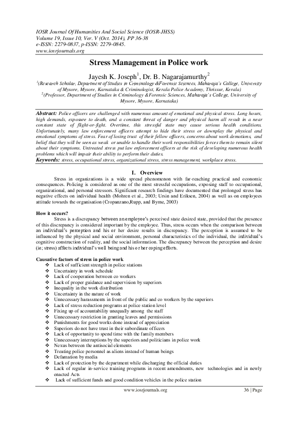 (PDF) Stress Management in Police work