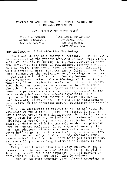 (PDF) Constraint and Freedom: The Social Origin of Personal Constructs ...