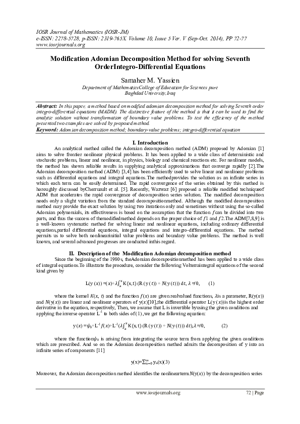 Pdf Modification Adomian Decomposition Method For Solving Seventh