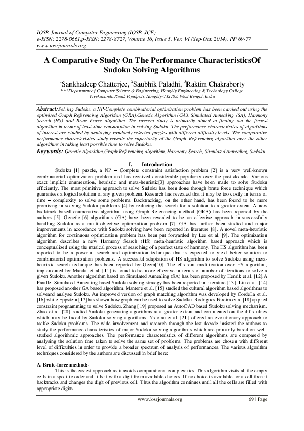 (PDF) A Comparative Study On The Performance CharacteristicsOf Sudoku ...