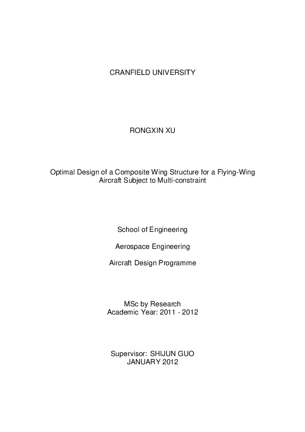 (PDF) Optimal Design of a Composite Wing Structure for a Flying-Wing Aircraft Subject to Multi ...