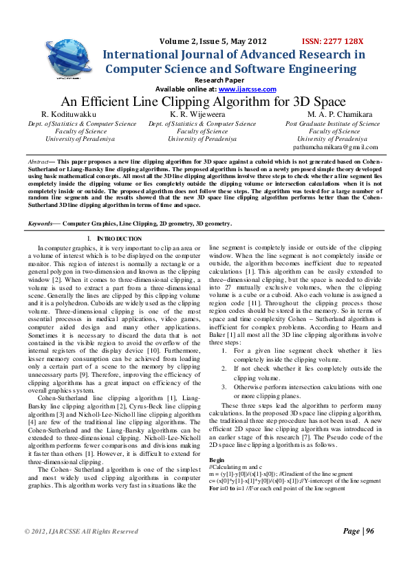 Pdf An Efficient Line Clipping Algorithm For 3d Space