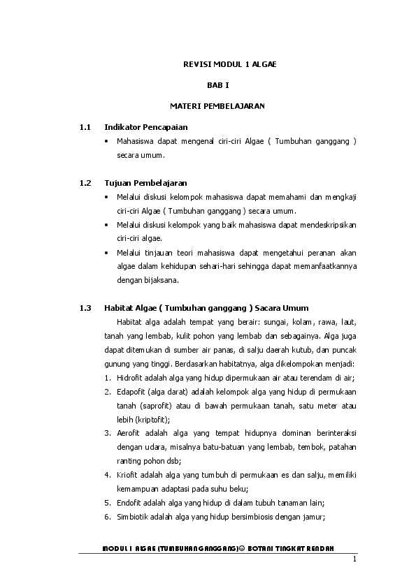 (DOC) MODUL 1 ALGAE BOTANI TUMBUHAN RENDAH