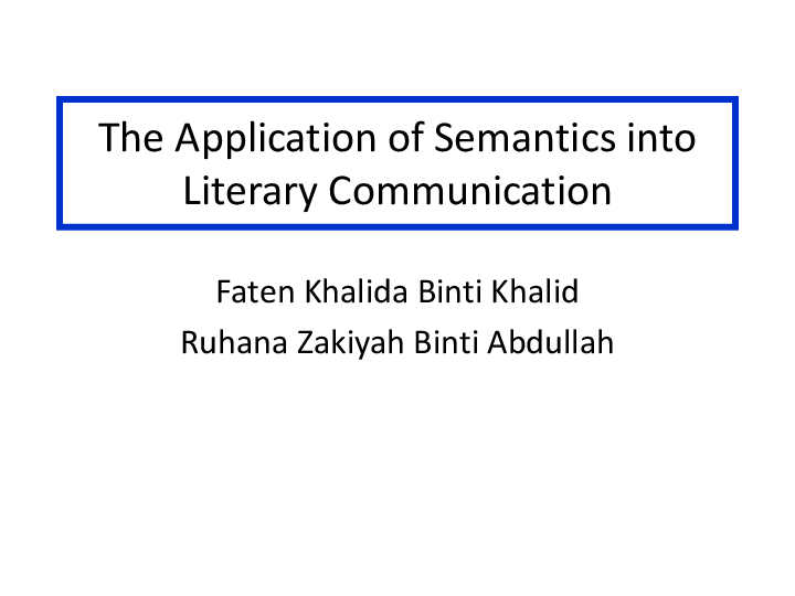 (PPT) The Application of Semantics into Literary Communication