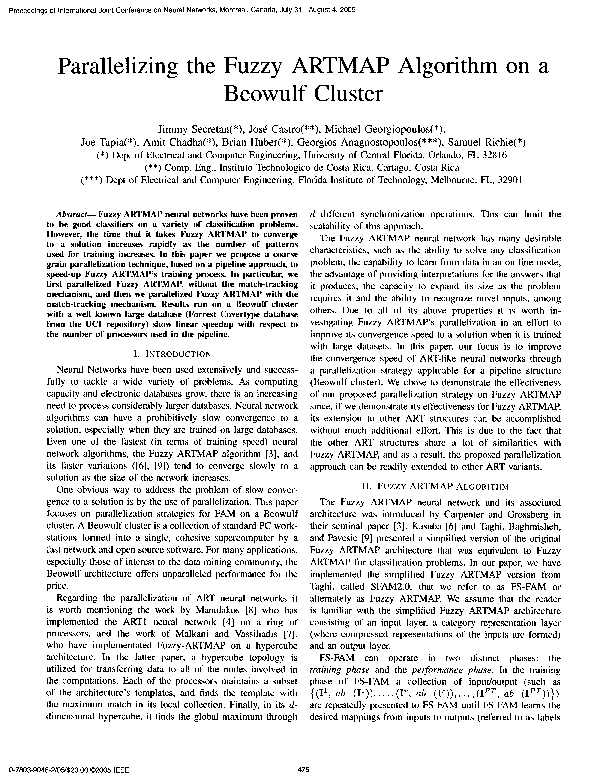 Pdf Parallelizing The Fuzzy Artmap Algorithm On A Beowulf Cluster 