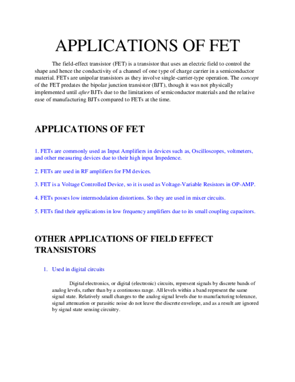 (DOC) APPLICATIONS OF FET