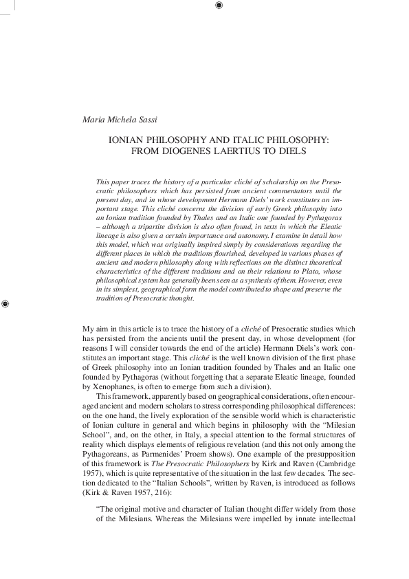 (PDF) IONIAN PHILOSOPHY AND ITALIC PHILOSOPHY: FROM DIOGENES LAERTIUS ...