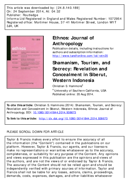 "Shamanism, Tourism, and Secrecy: Revelation and Concealment in Siberut ...