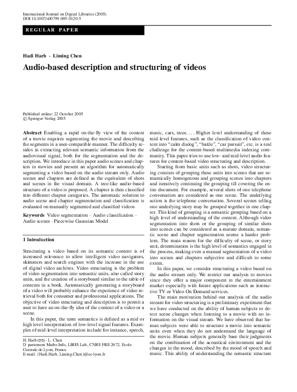 (PDF) Audio-based description and structuring of videos | Hadi Harb ...