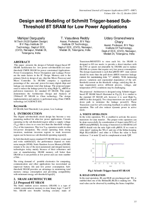 (PDF) DESIGN AND MODELING OF SCHMITT TRIGGER-BASED SUB-THRESHOLD 8T SRAM FOR LOW POWER APPLICATIONS