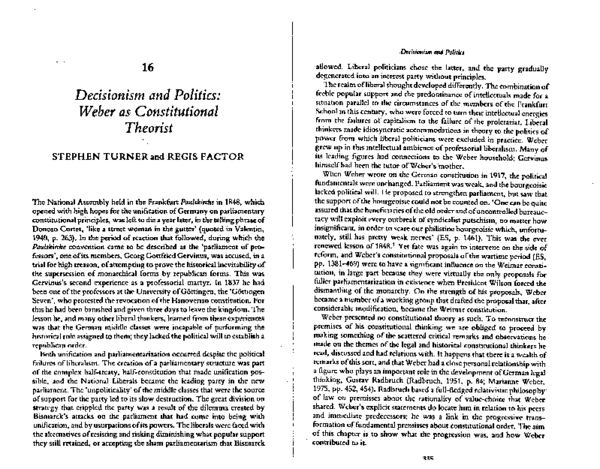 (PDF) Decisionism and Politics: Weber as Constitutional Theorist