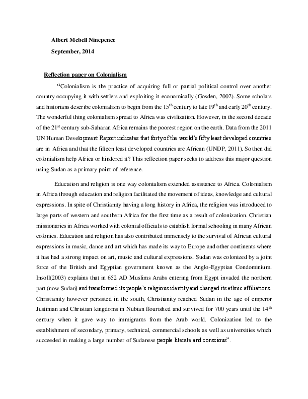 (PDF) REFLECTIONS ON COLONIALISM