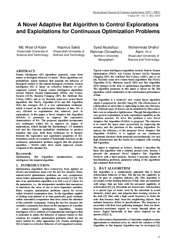 (PDF) A Novel Adaptive Bat Algorithm to Control Explorations and ...