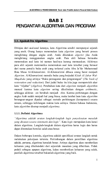 (PDF) ALGORITMA & PEMROGRAMAN: Teori dan Praktik dalam Pascal Edisi Kedua BAB I PENGANTAR ...