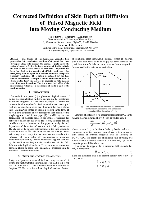 (PDF) Corrected Definition of Skin Depth at Diffusion of Pulsed Magnetic Field into Moving ...