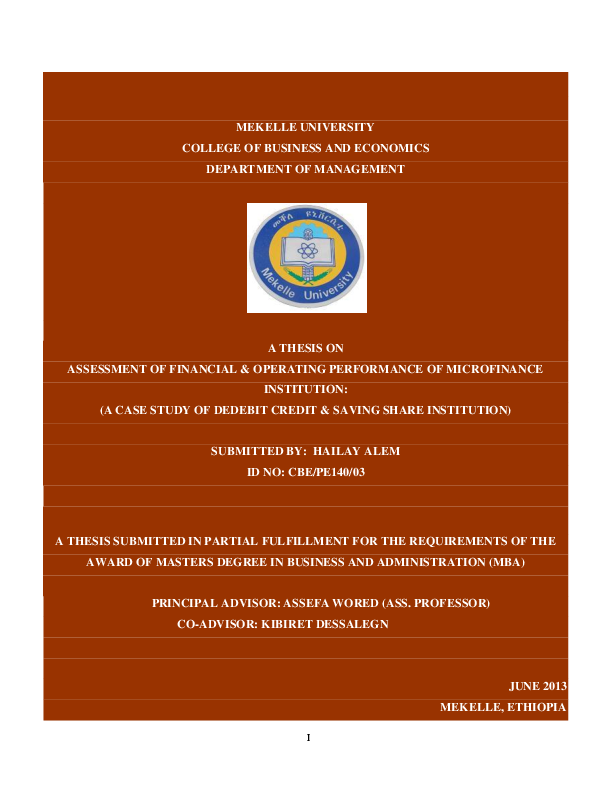 (DOC) ASSESSMENT OF FINANCIAL & OPERATING PERFORMANCE OF MICROFINANCE ...