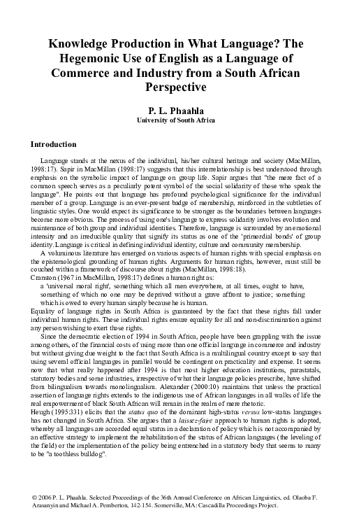 (PDF) Knowledge Production in What Language? The