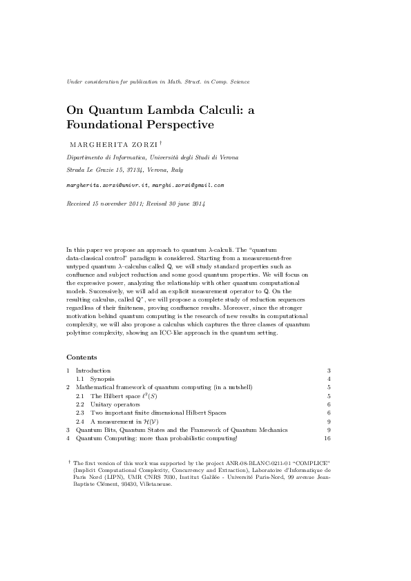 (PDF) On Quantum Lambda Calculi: a Foundational Perspective