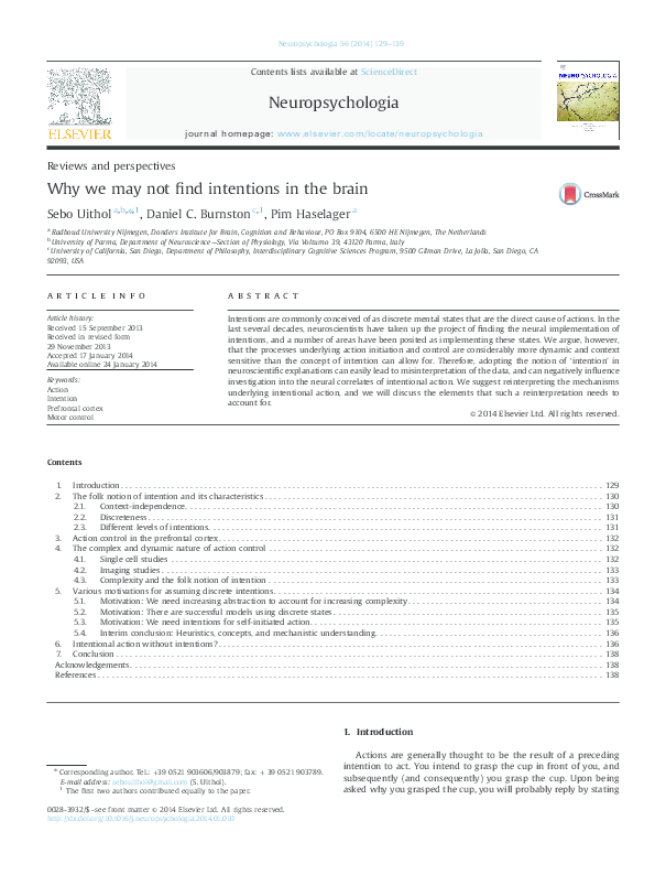 (PDF) Why we may not find intentions in the brain